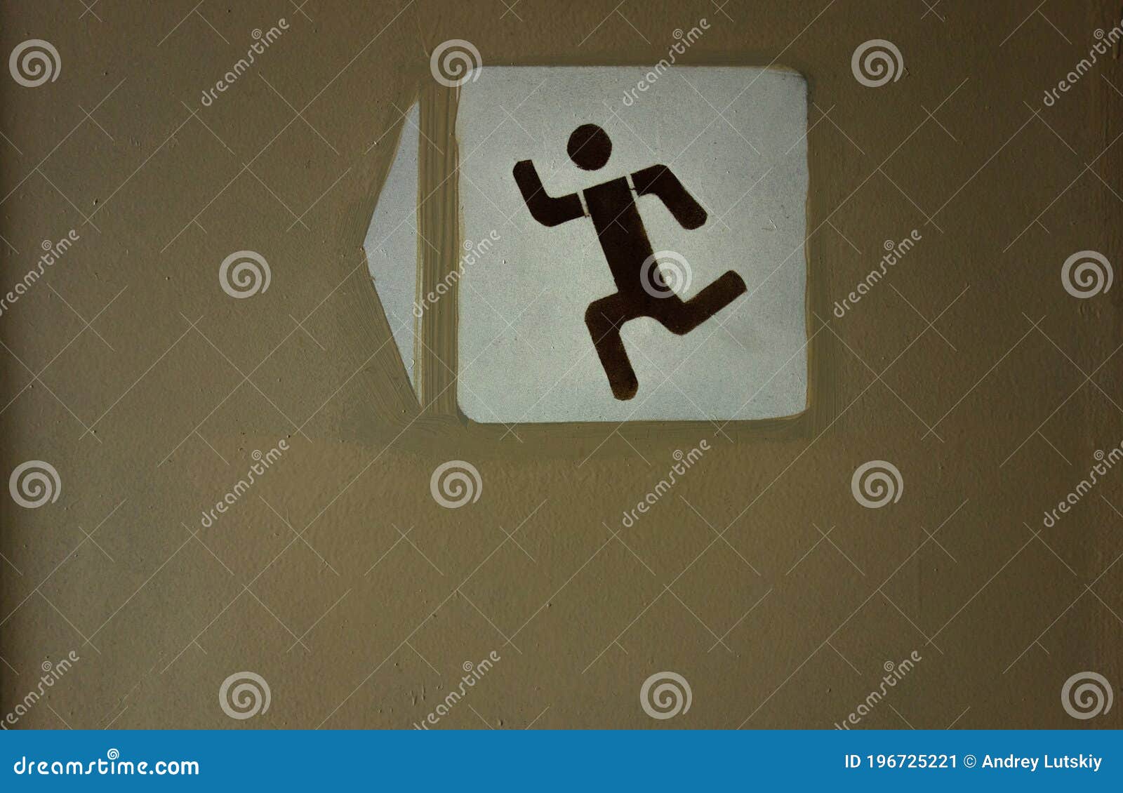 Stencil on the Wall with a Running Man Pointing To the Exit Stock Image ...