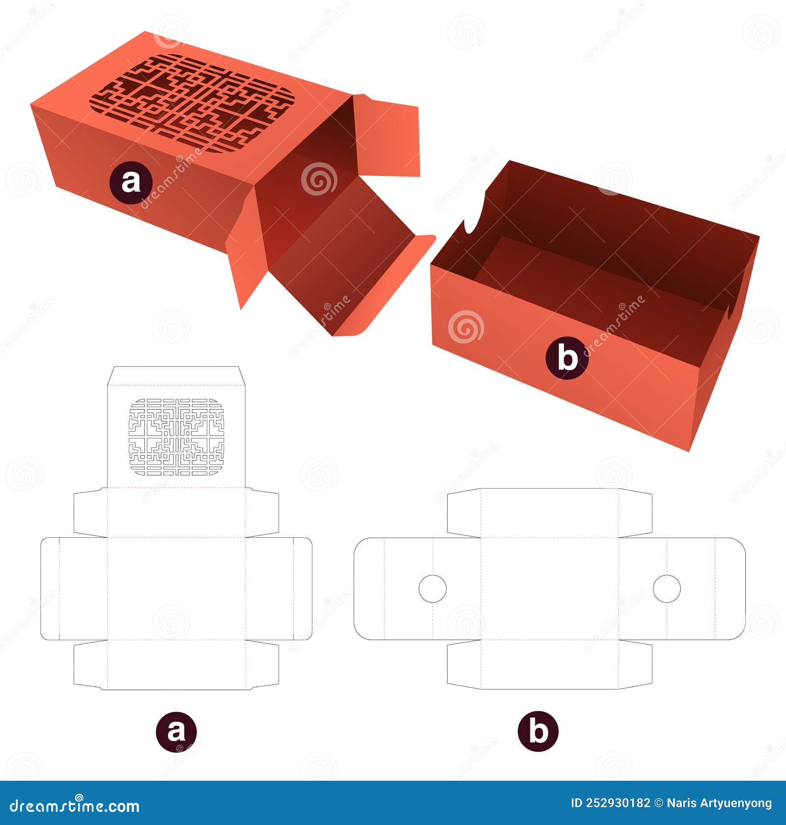 Stenciled Packaging Box with Insert Tray Die Cut Template and 3D Mockup ...