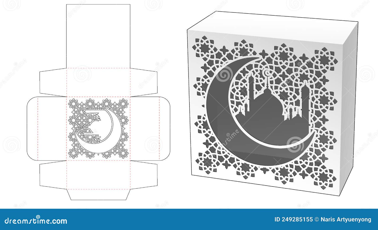 Stenciled Ramadan Box Die Cut Template and 3D Mockup Stock Vector ...