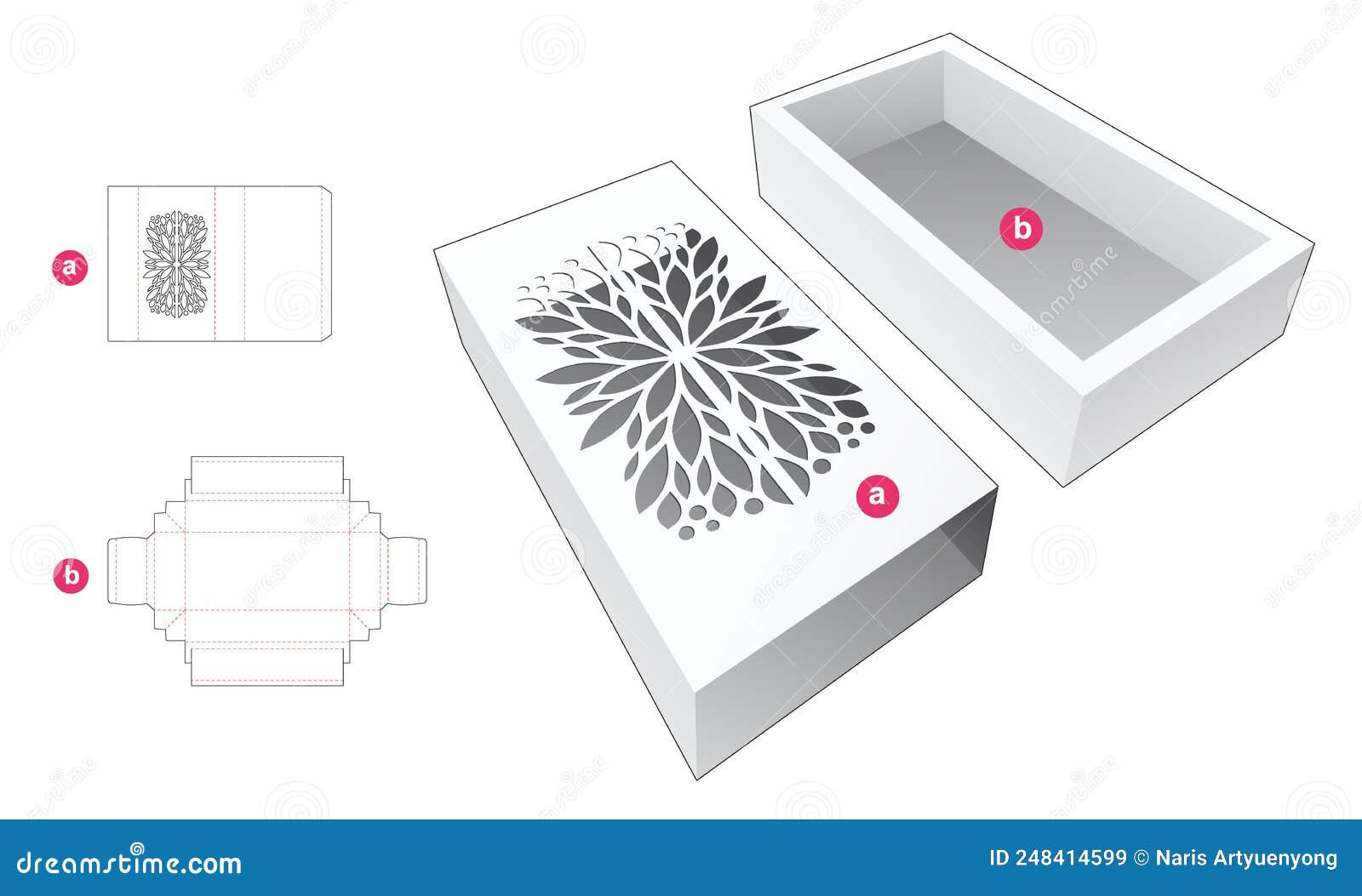 Sliding Box With Stenciled Pattern On Cover Die Cut Template Cartoon ...