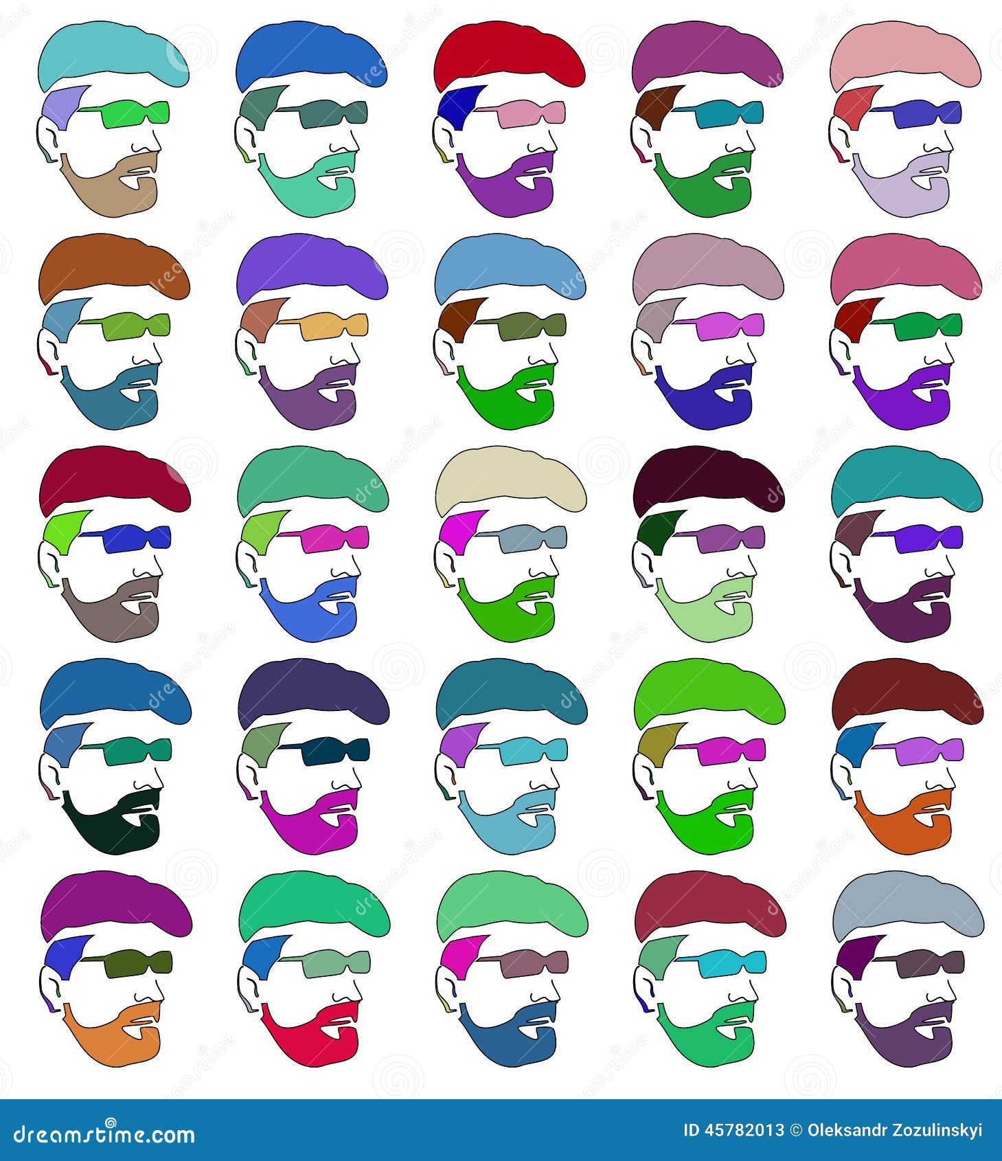 Stencils Faces of Men of Different Colors. Raster Stock Illustration ...