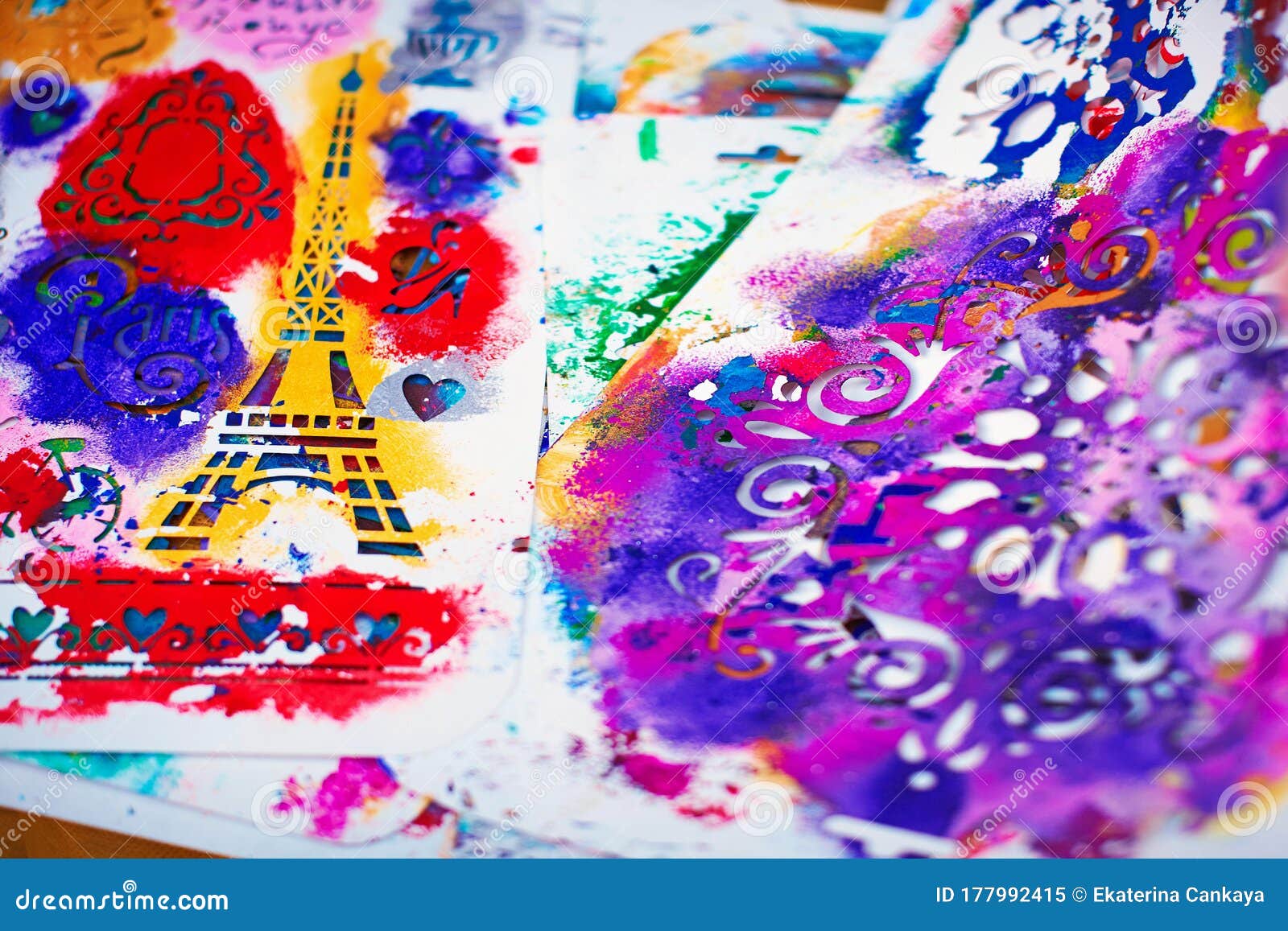 Stencils After Working, Colorful Artworks Stock Image - Image of hobbie ...