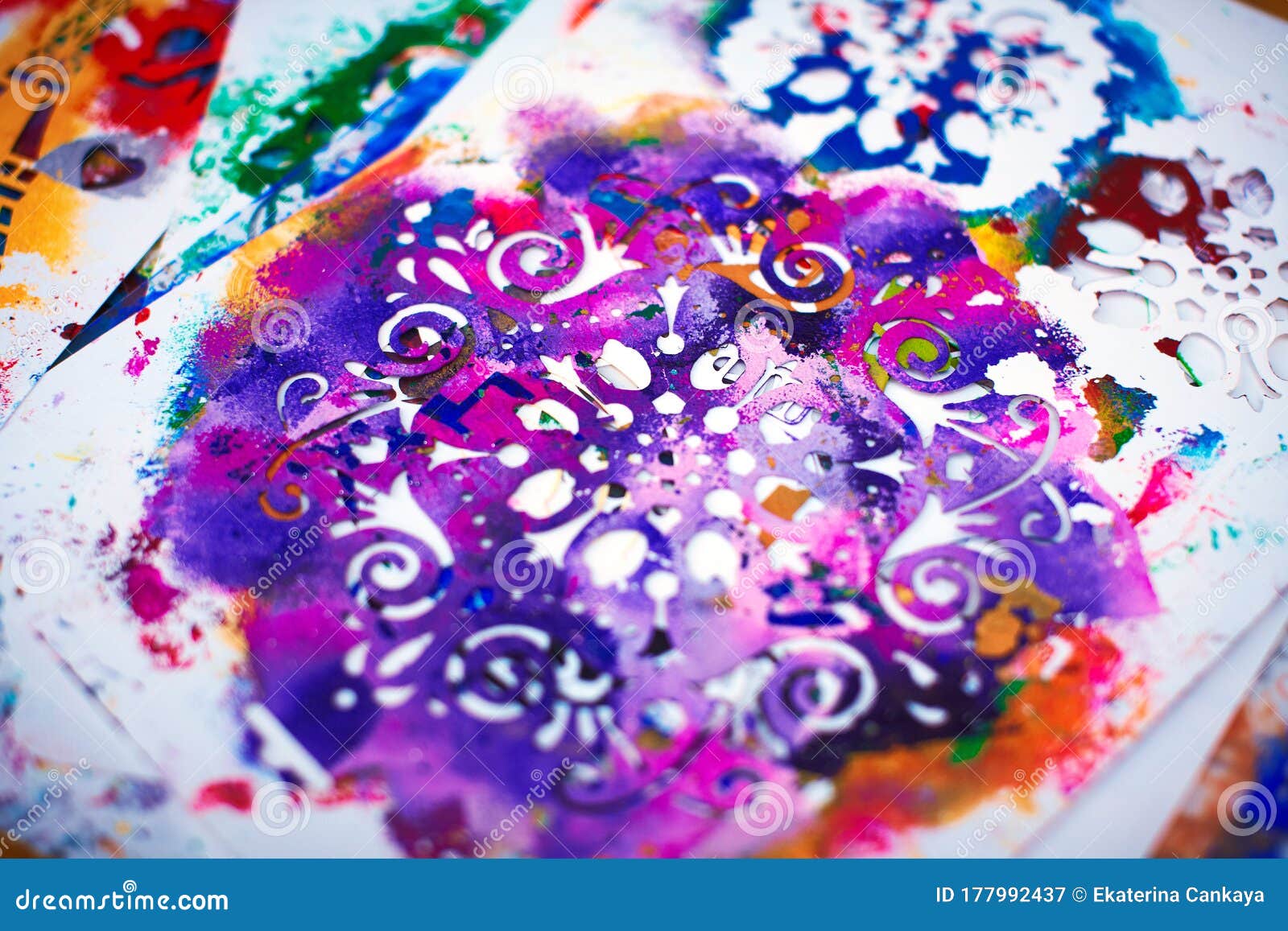Stencils after Working, Colorful Artworks Stock Image - Image of ...