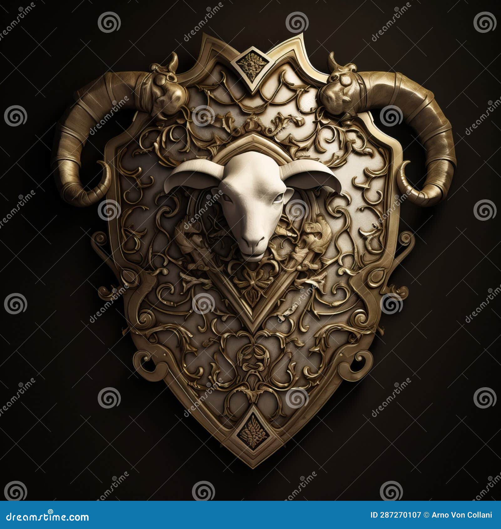 Guardian of Valor: Medieval Shield with Stately Ram S Head Crest Stock ...