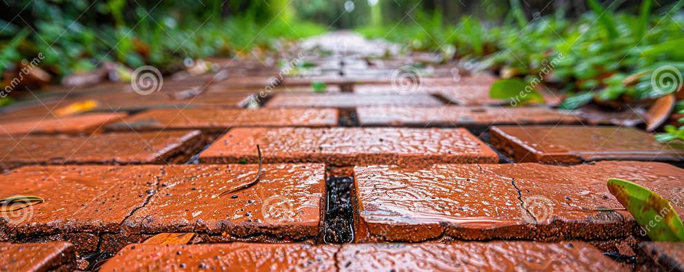 Rustic Brick Pathway a Charming Outdoor Setting with Patterned Bricks ...