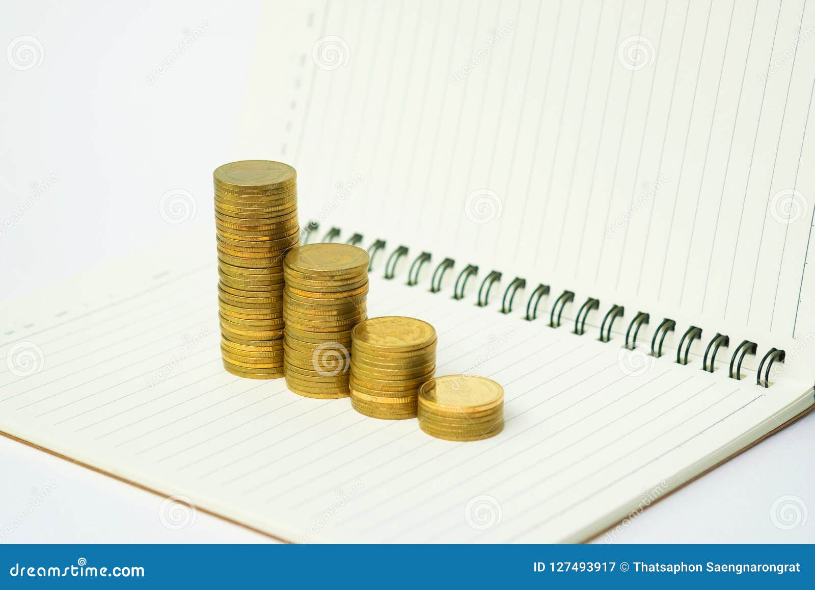 Step of Coins Stack on Notebook Paper with Copy Space for Add Te Stock ...