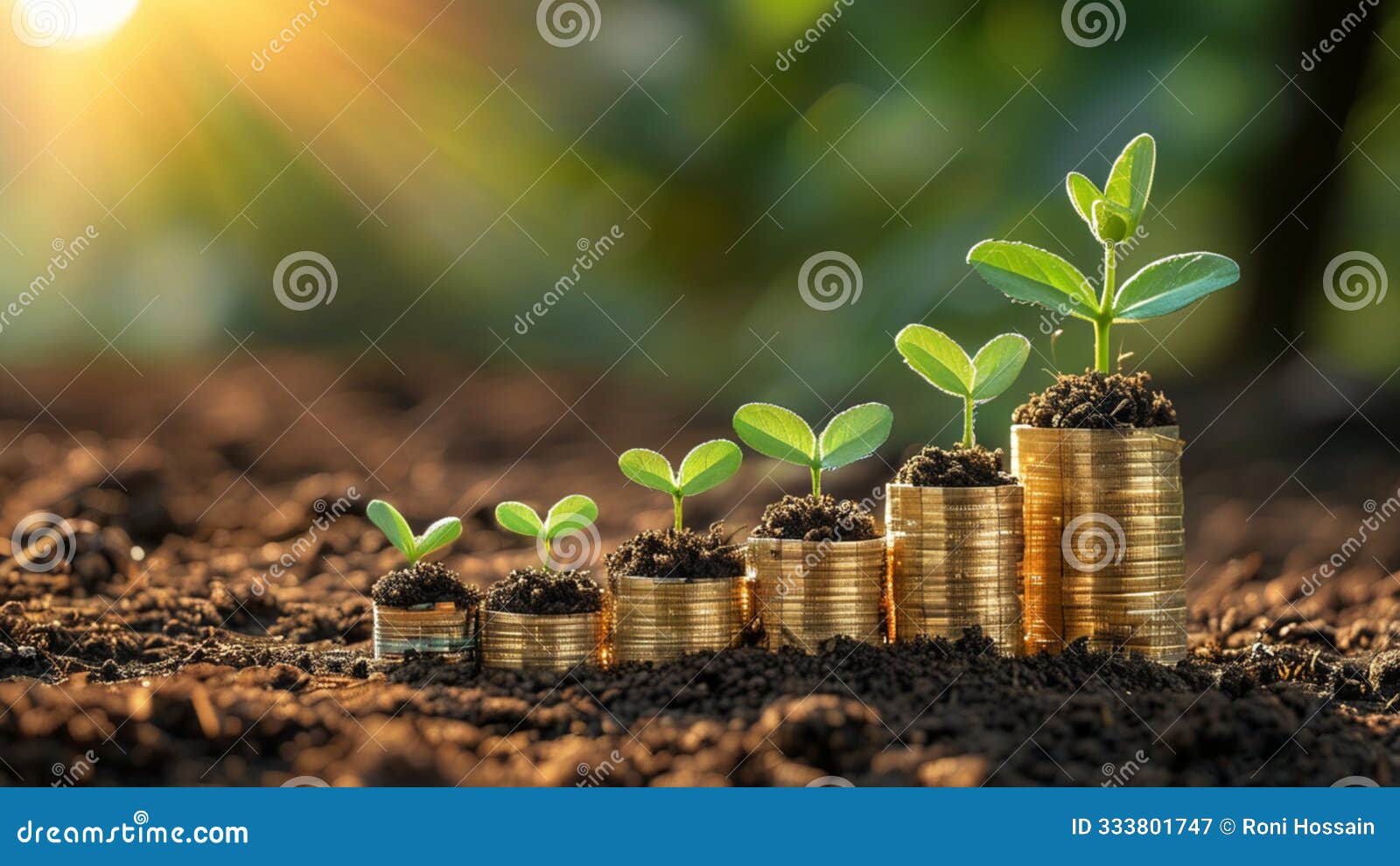 Step of Coins Stacks with Tree Growing on Top, Nature Background. Stock ...