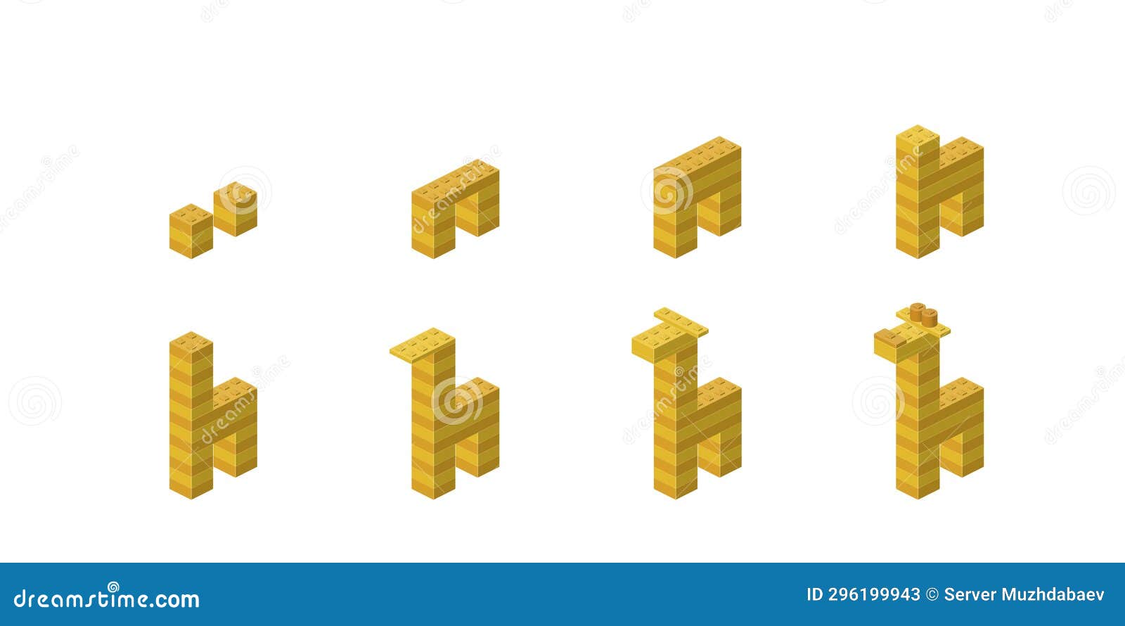 Step by Step Construction of a Giraffe from Plastic Blocks. Vector ...