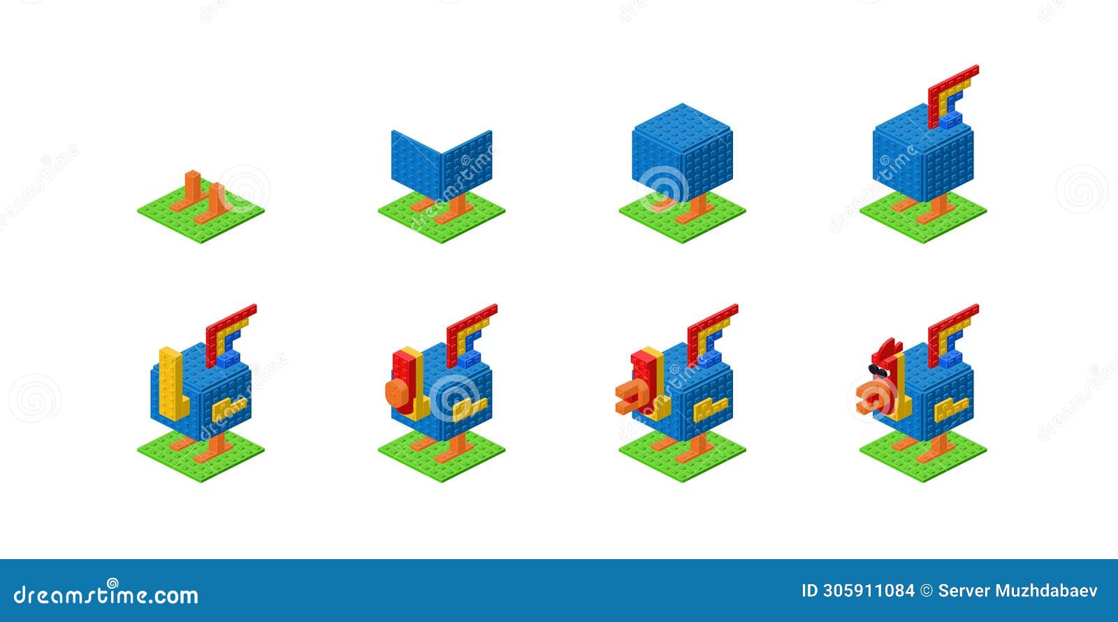 Step-by-step Construction of a Rooster from Plastic Blocks in Isometry ...