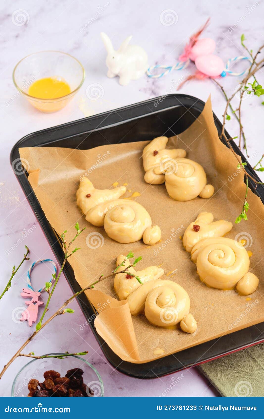 Step-by-step Cooking of Easter Bunny Buns on a Light Background. Step ...