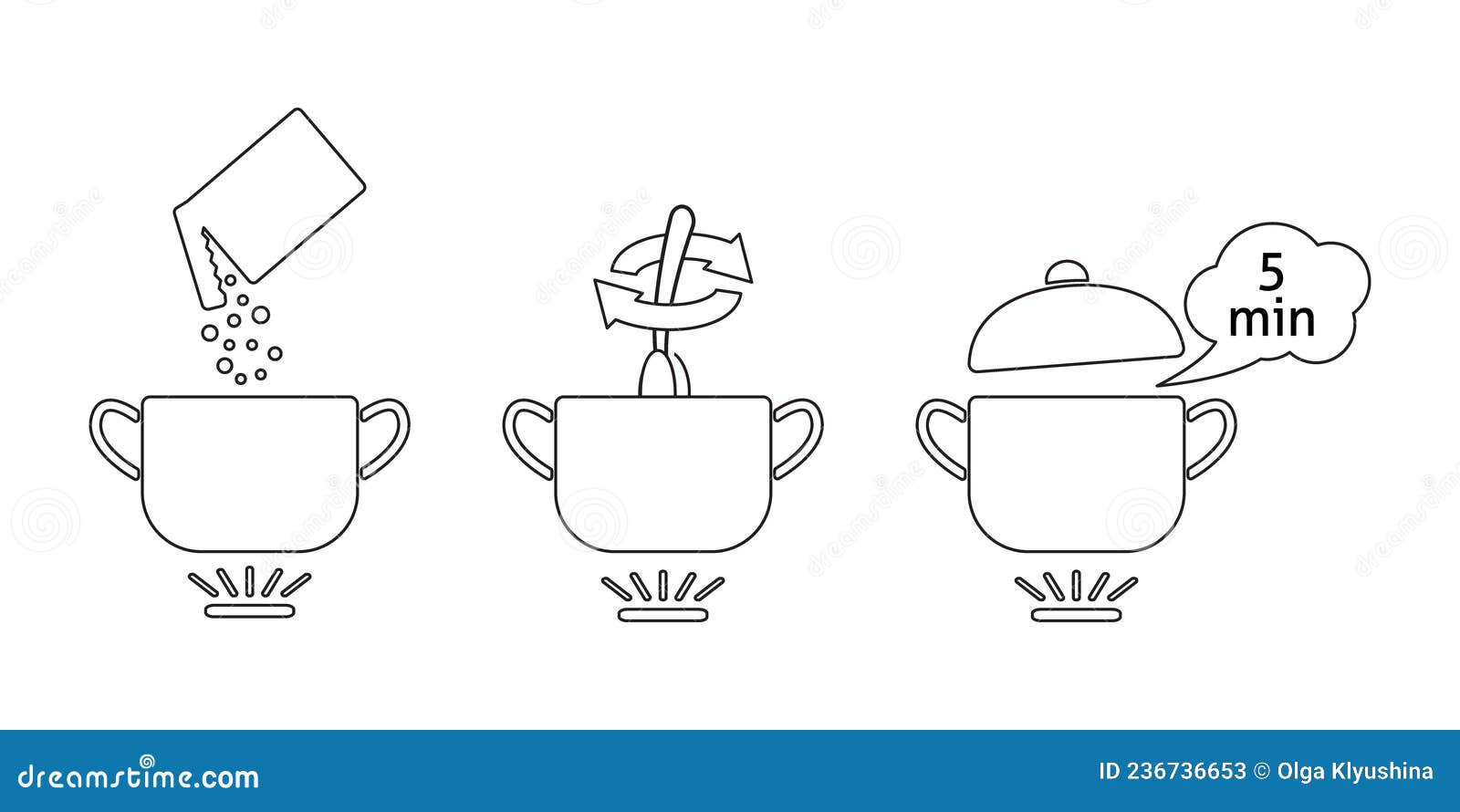 Step-by-step Cooking Guide. Cooking Method In Three Stages. Black And ...