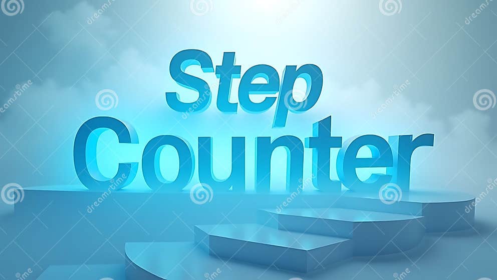 Step Counter Displayed on Tiered Platform Surrounded by Soft Clouds ...