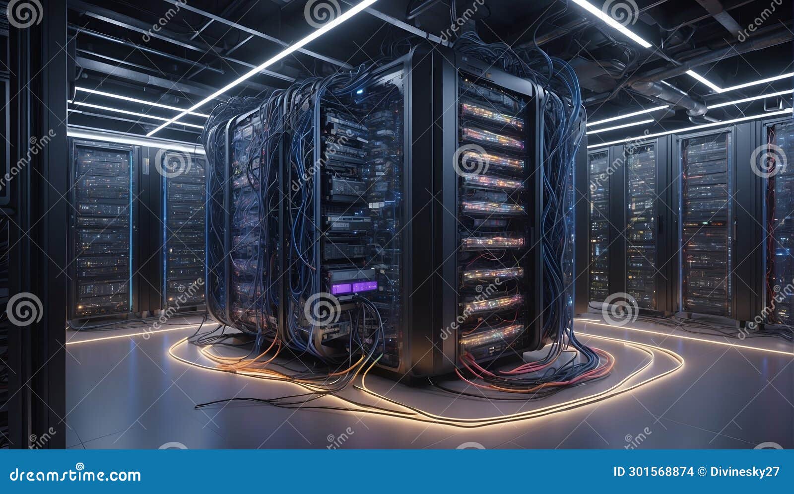 Cybernetic Symphony: Illuminating the Server Nexus. AI Generate Stock ...