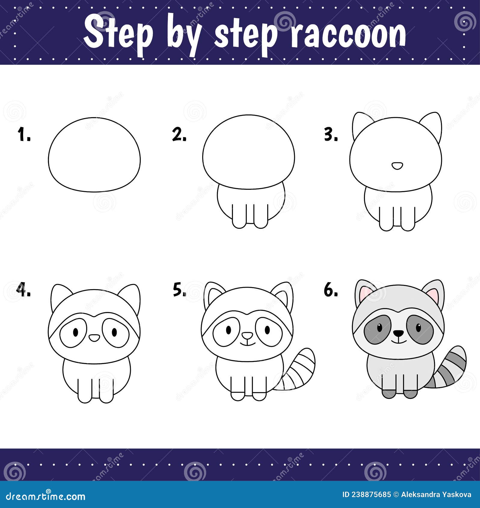 How To Draw Raccoon. Worksheets Stock Vector - Illustration of school ...