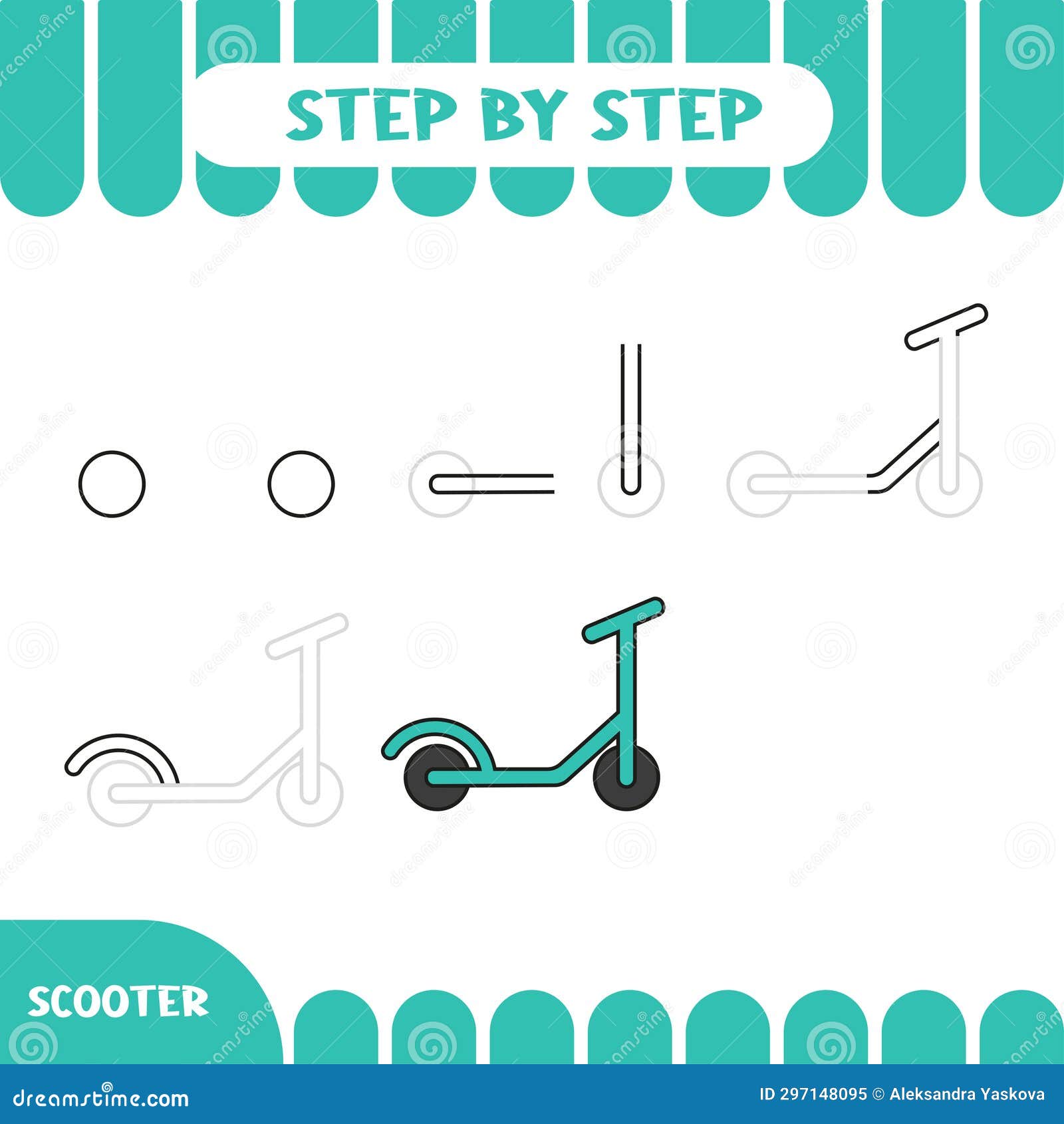 Step by Step Drawing Tutorial for Kids. Easy Level. How To Draw Scooter ...