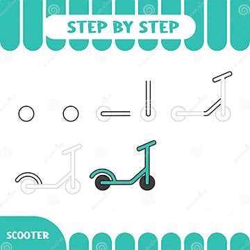 Step by Step Drawing Tutorial for Kids. Easy Level. How To Draw Scooter ...