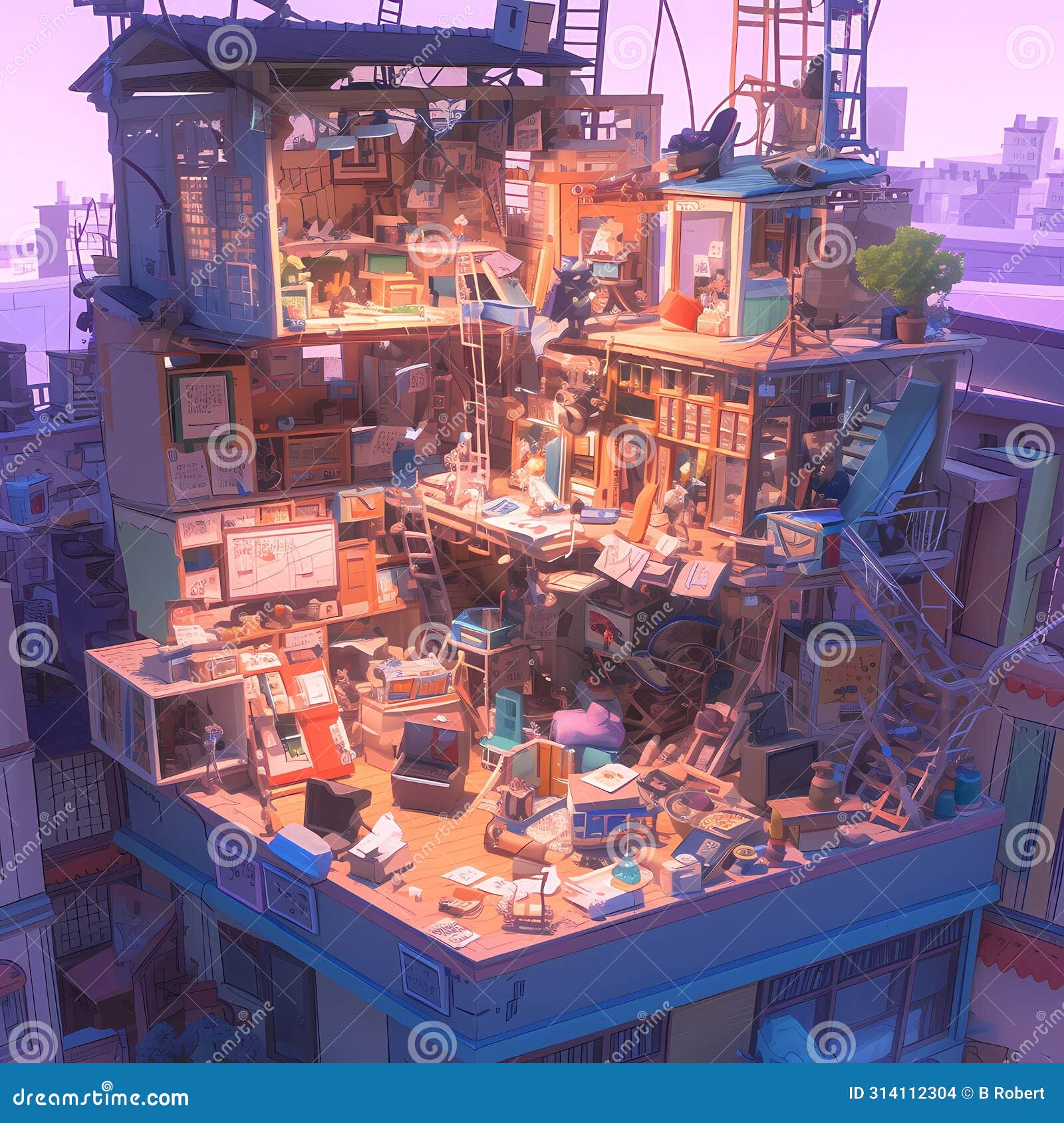 Studio Wonderland: a Miniature Maze of Creativity Stock Illustration ...