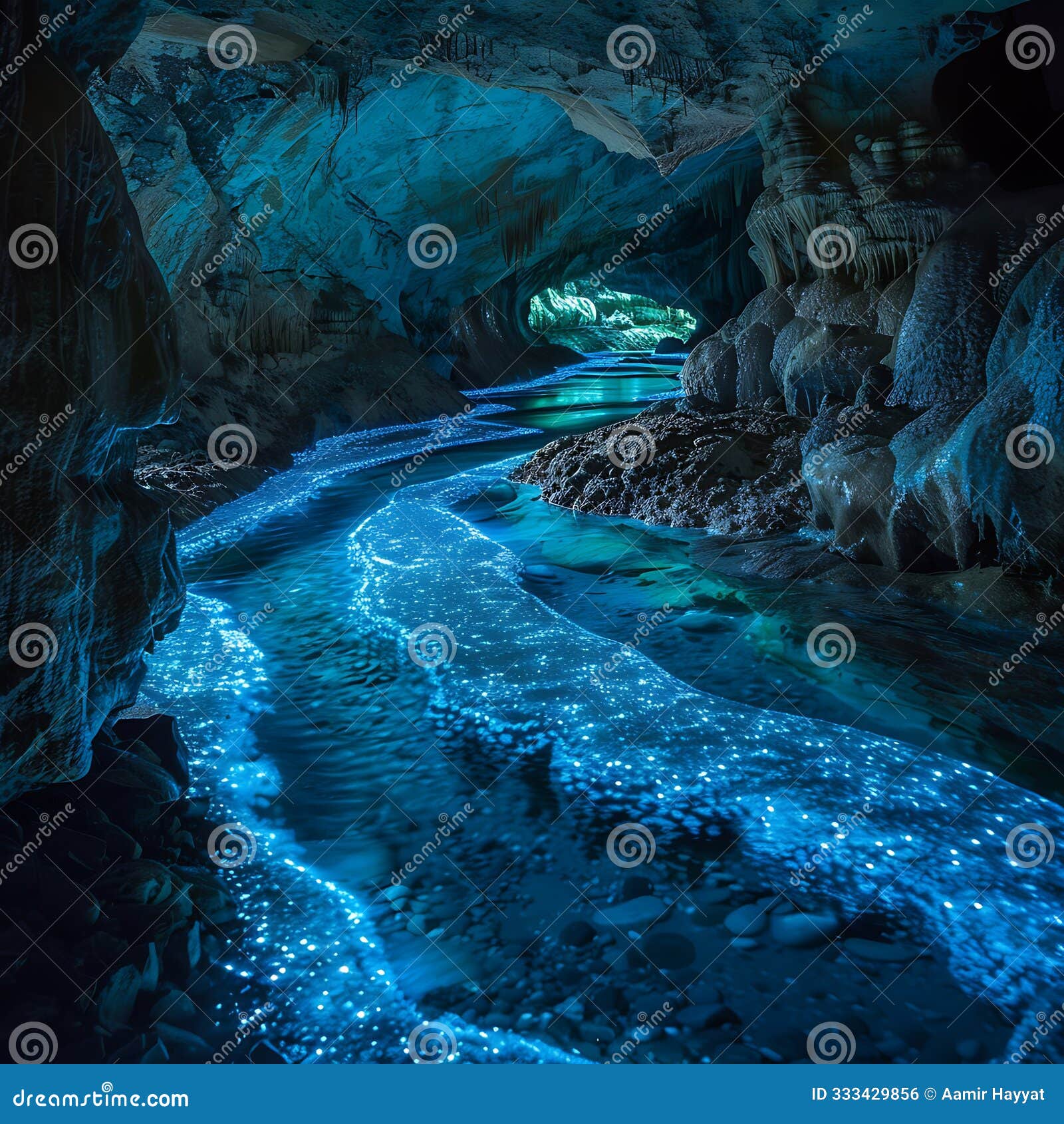 Ethereal Cave of Water Lightning Structures and Enchanting Light ...