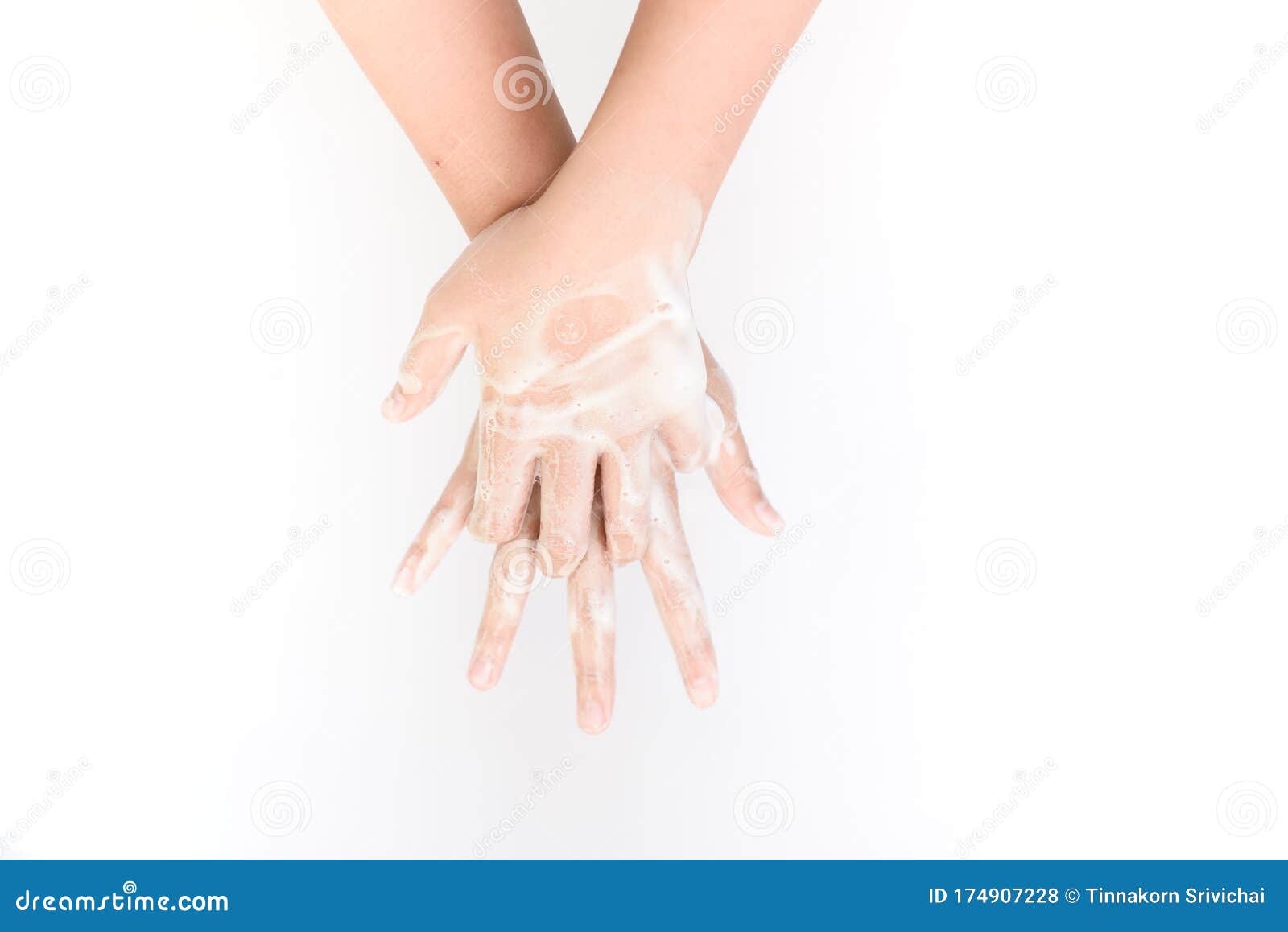 Step 4 Fingers Interlaced. Kid Hand Using Soap To Wash Stock Photo ...