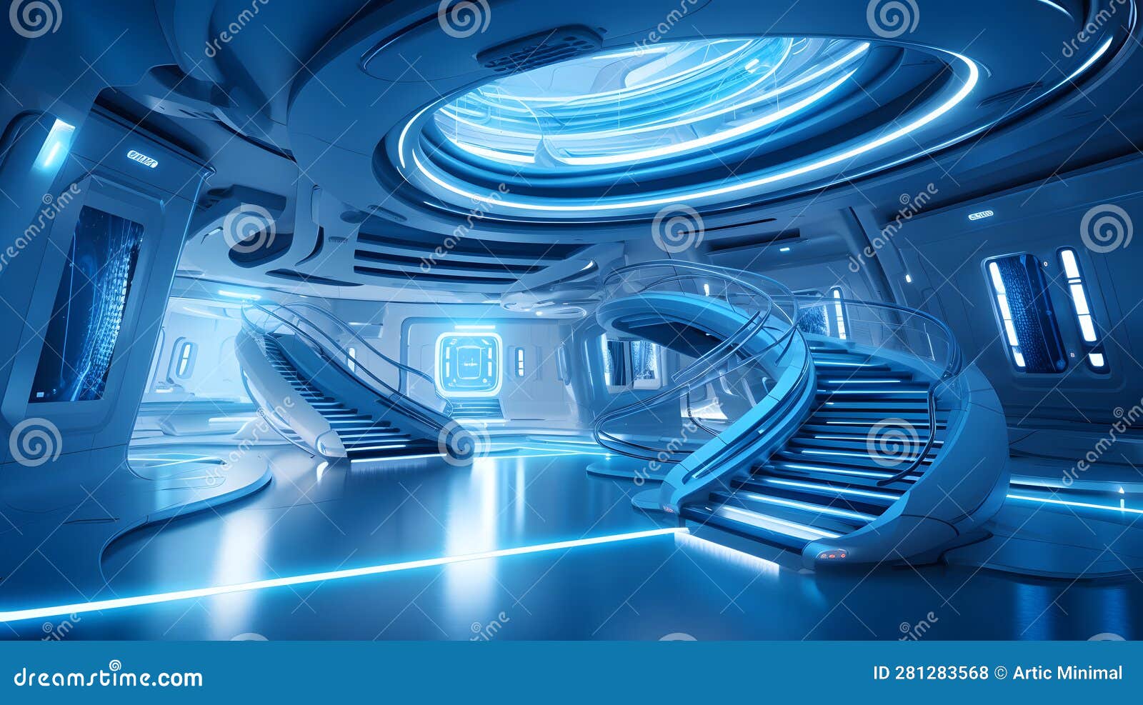 Cutting-Edge Laboratory Futuristic Hall with Captivating Blue Interior ...