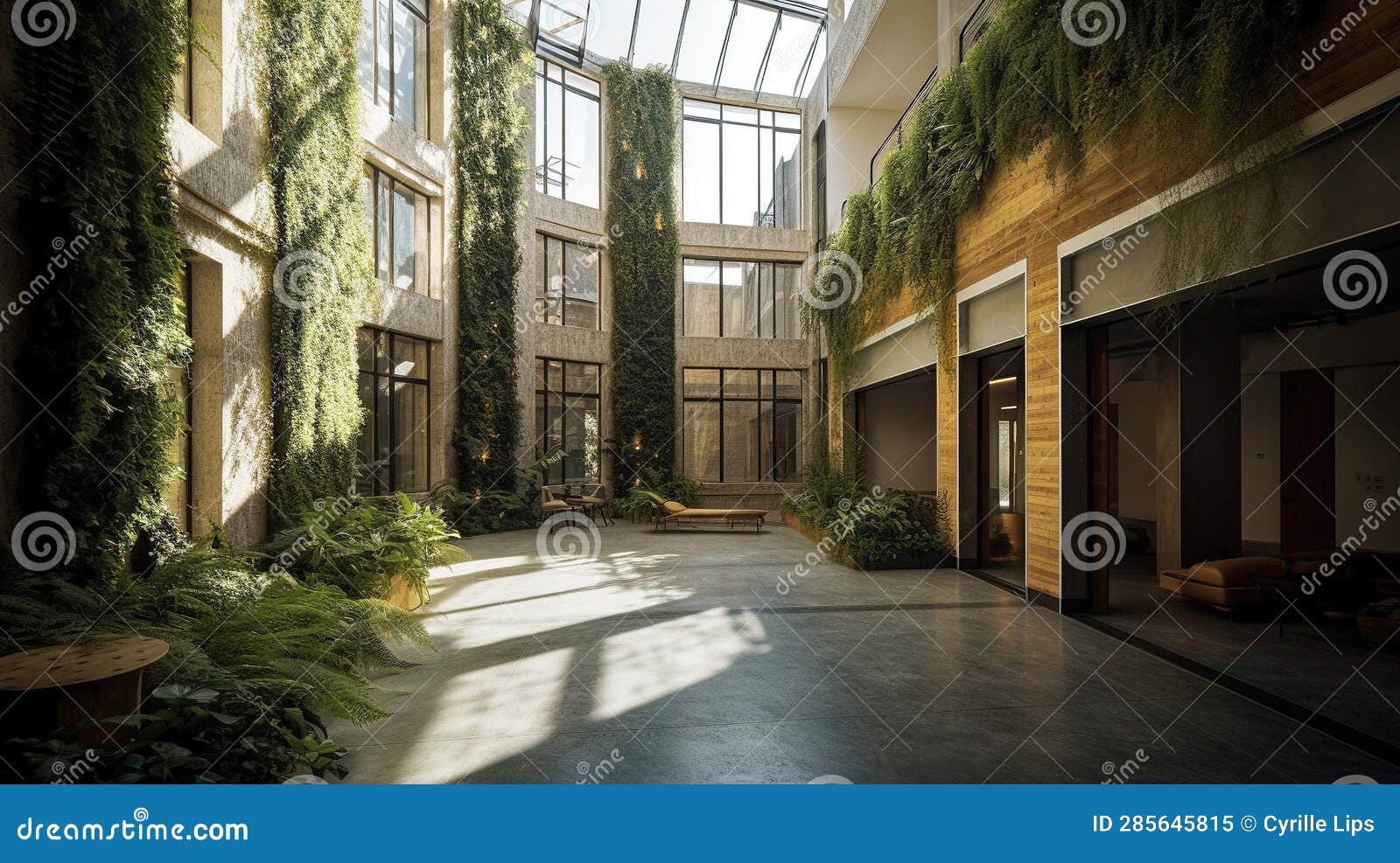 Interior of a Modern Eco-Friendly Building with Vegetation - Generative ...