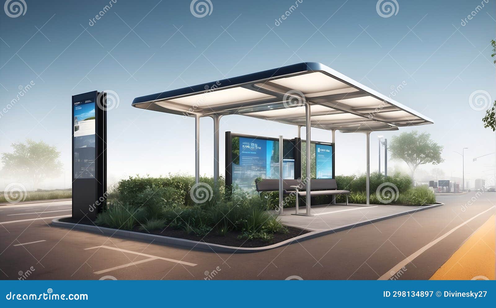 Urban Oasis: Futuristic Bus Stop with Greenery and Modern Design. Ai ...