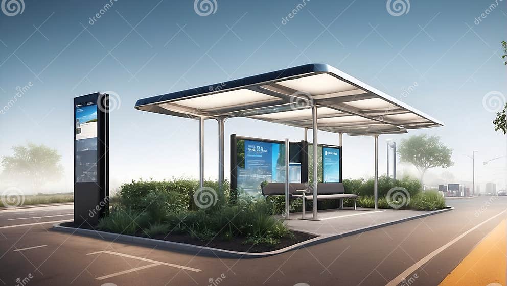 Urban Oasis: Futuristic Bus Stop with Greenery and Modern Design. Ai ...