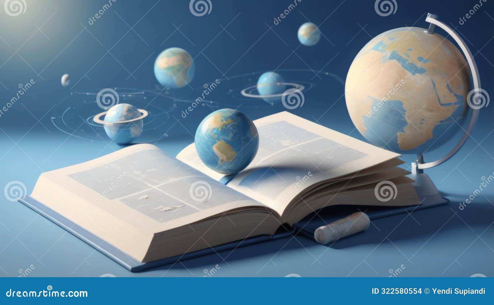 Step into the Future of Global Education Depicted with an Open Book and a Planetary Map Set ...