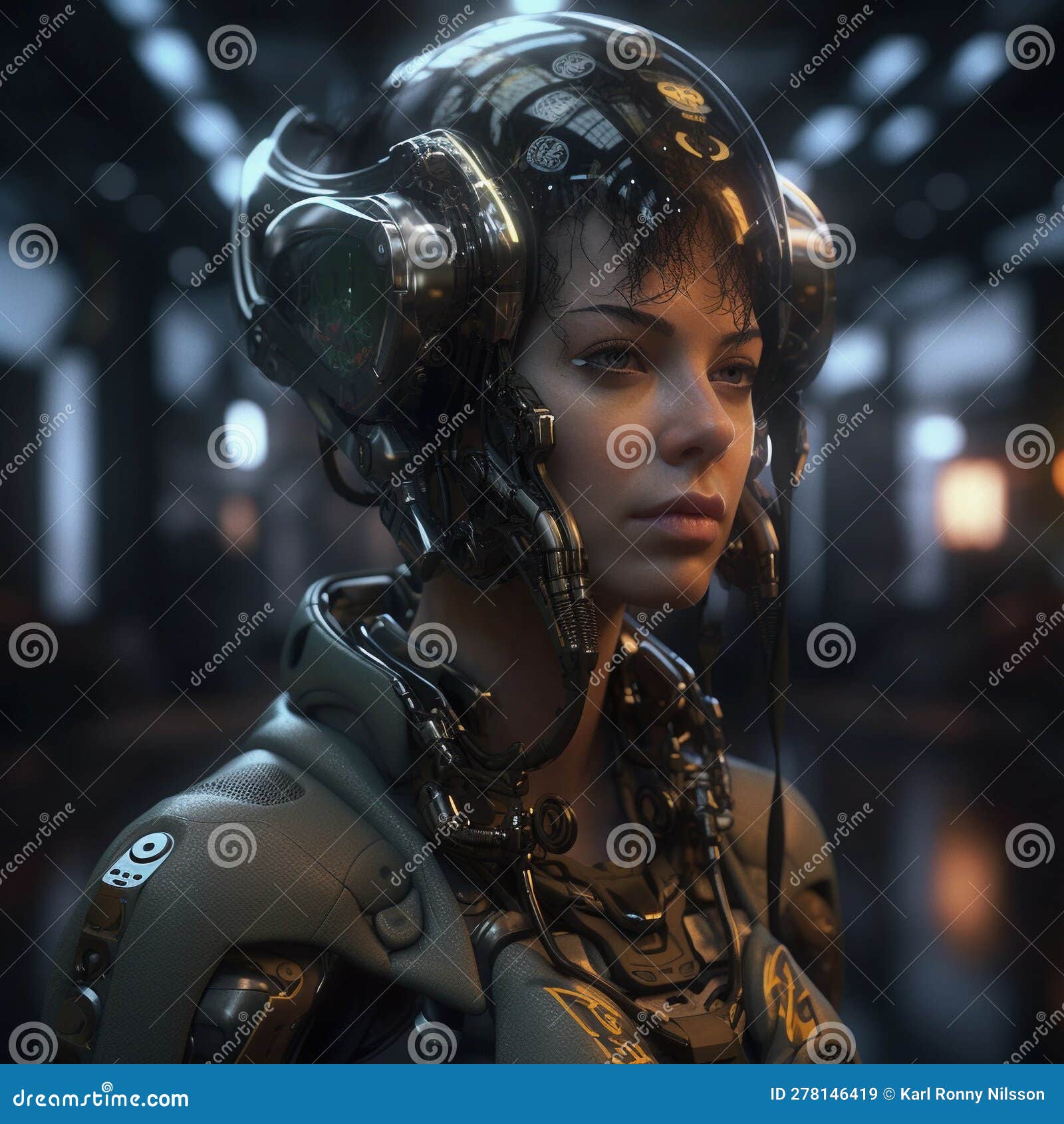 Cyborg Human-Machine Hybrid Portrait (generative AI) Stock Illustration ...