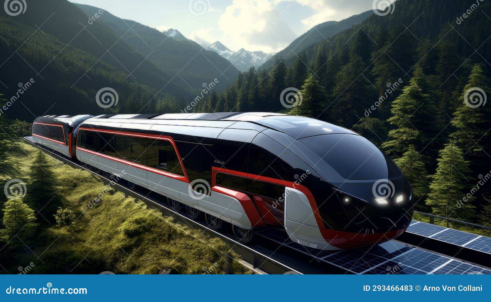 Futuristic Solar-Powered Train Gliding on High-Tech Solar Panel Tracks ...