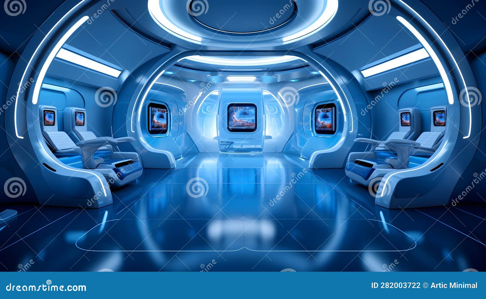 Futuristic Space Shuttle Cabin with Sleek Blue Interior Design Stock ...