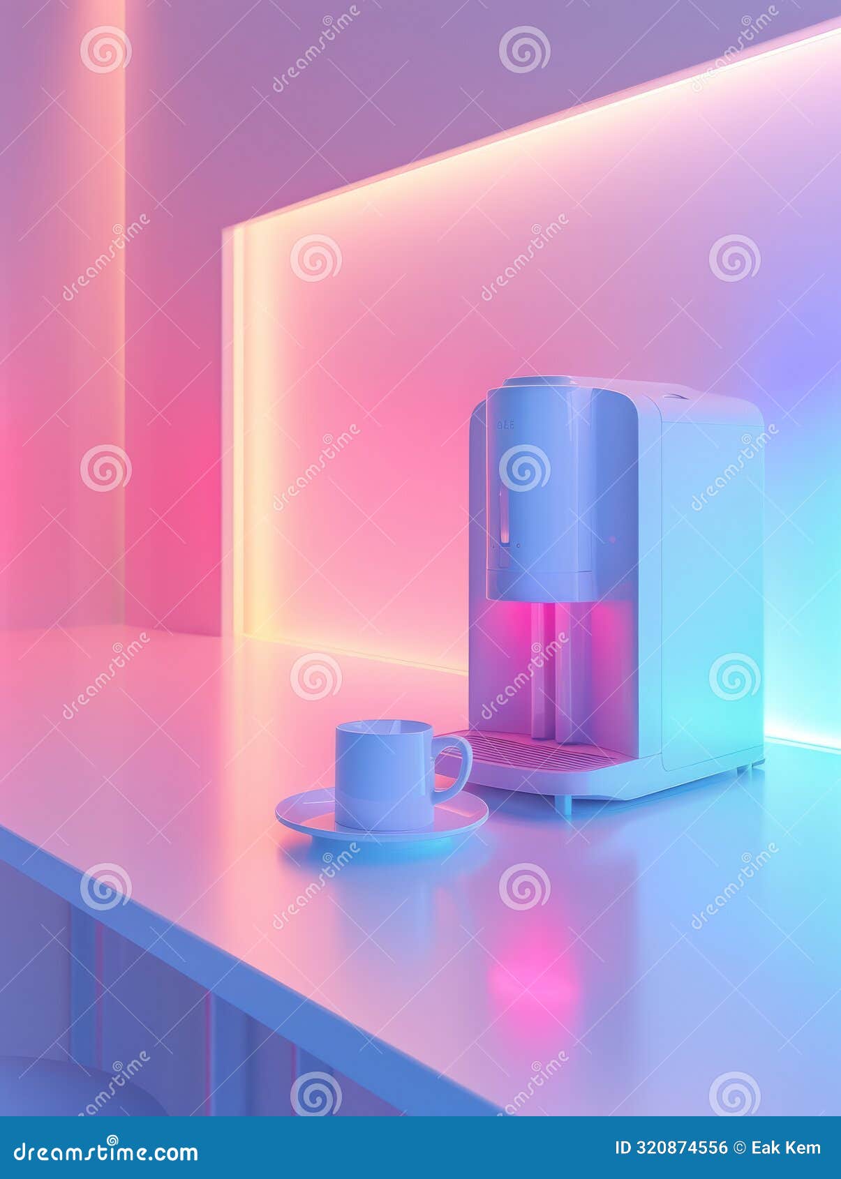 Modern Minimalist Coffee Maker in Vibrant Neon Lighting Sleek White ...