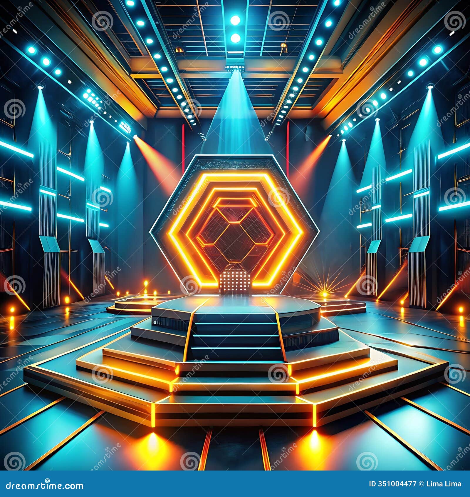 Futuristic Neon High-tech Stage with Orange and Blue Lighting Stock ...