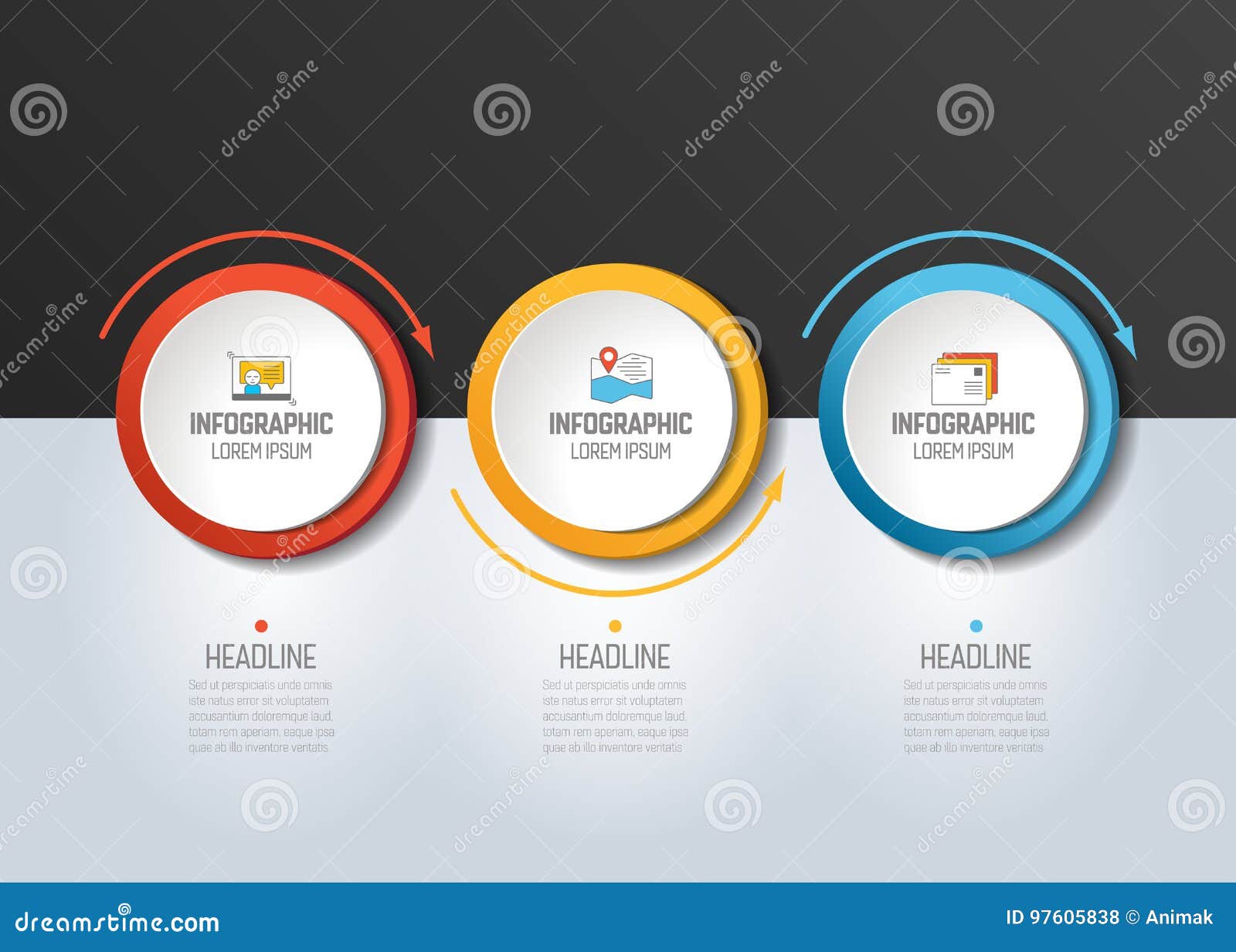Infographic Of Circles In Three Stages Text By Figures Stock ...