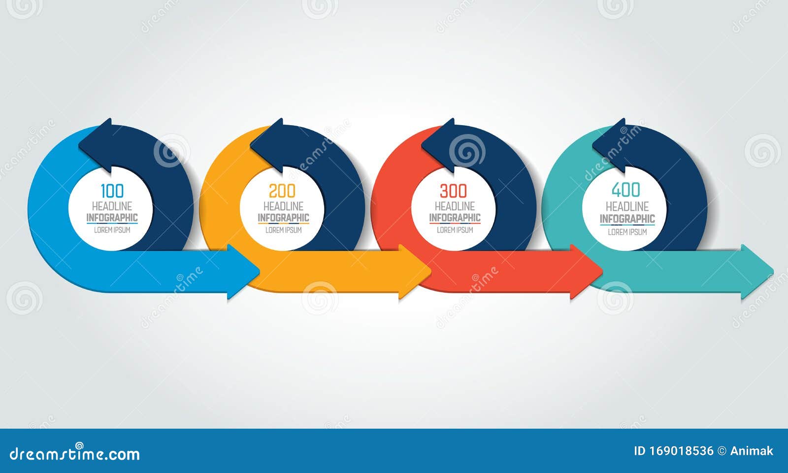 4 Step Infographic. Four Circle Arrows Template, Diagram, Chart Vector ...