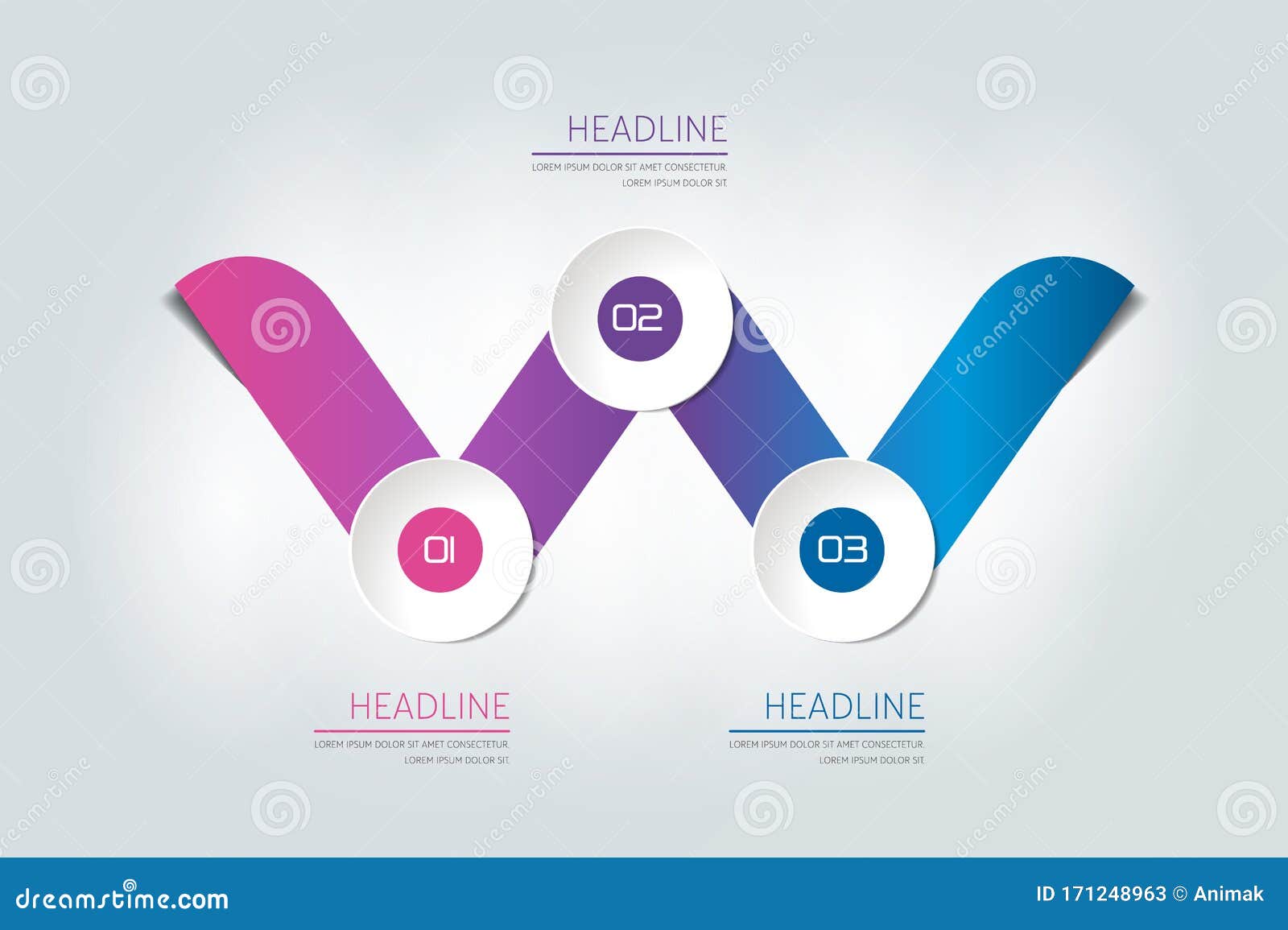 Infographic With Three Round Paper White Elements With Arrows Or ...