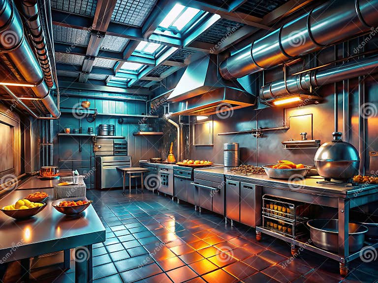 Advanced Culinary Bunker Explore a Futuristic Kitchen with Exposed ...