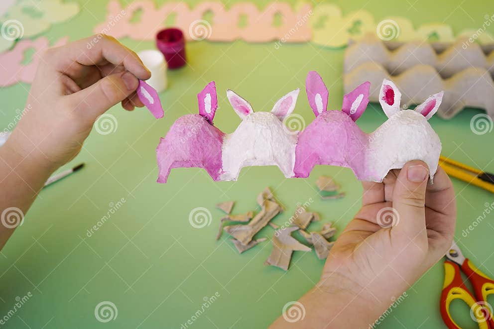 Step by Step Instruction White Bunnies Made of Cardboard Packaging from ...