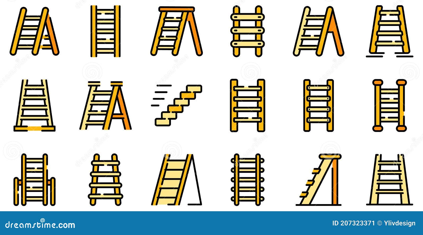 Step Ladder Icons Set Vector Flat Stock Illustration - Illustration of ...