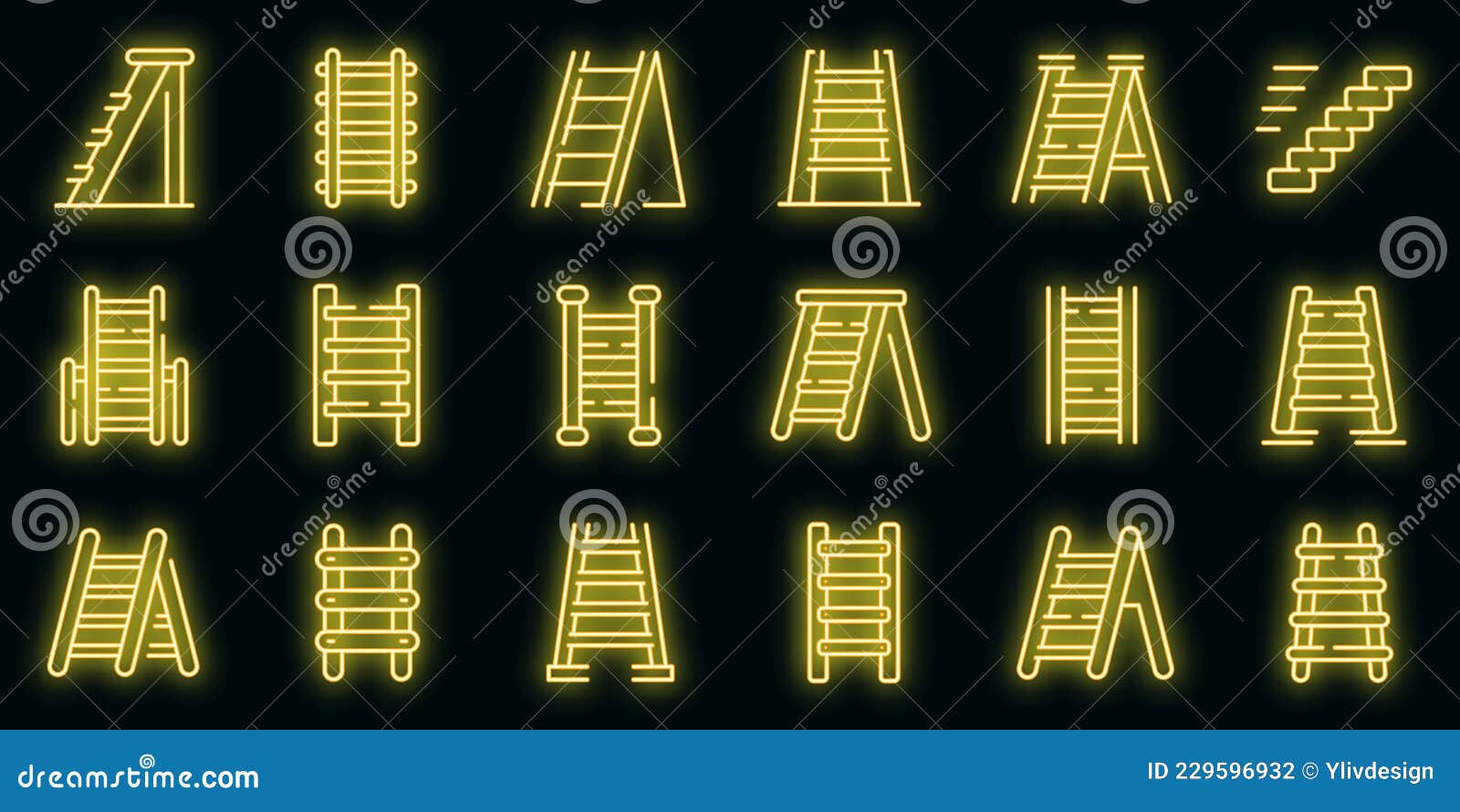 Set Of Ladder Icons . Stairs Up And Down Neon Icons. Elements Of ...