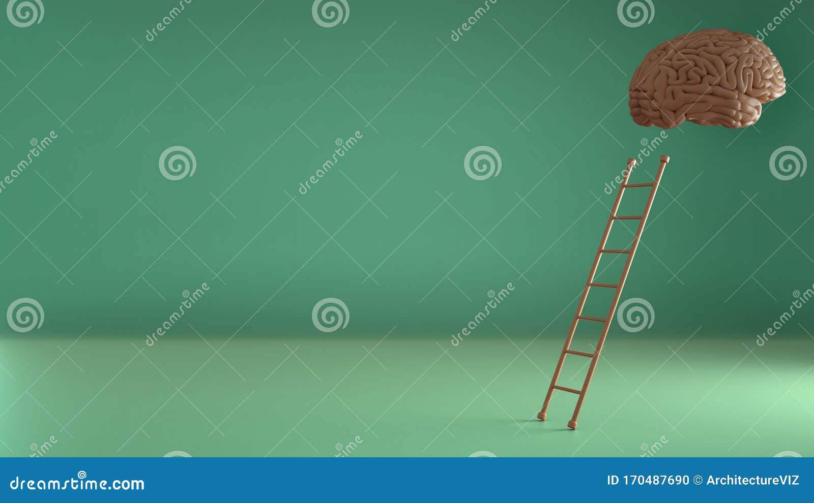 Step Ladder Leading To Human Floating Brain On Turquoise Background ...