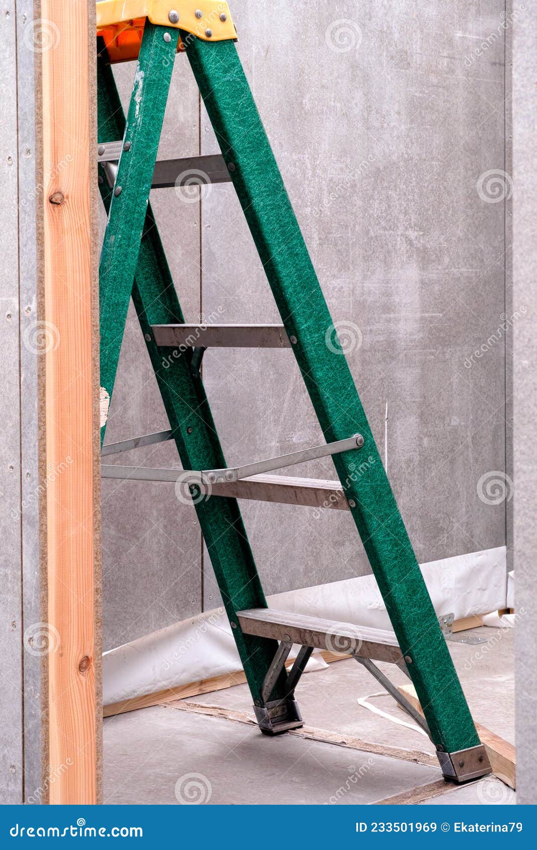 A Step Ladder Standing Inside of House that is Under Construction Stock ...