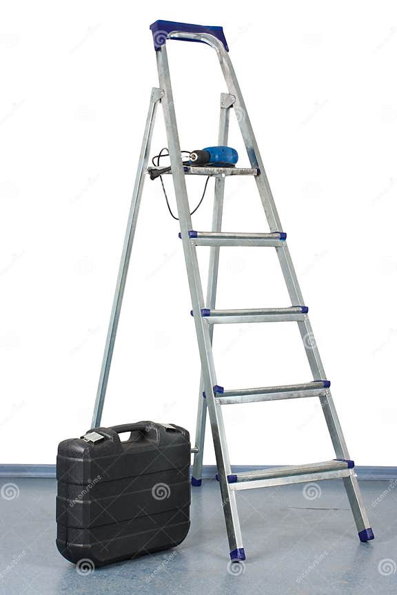 Step-ladder and a tool box stock photo. Image of white - 23283838