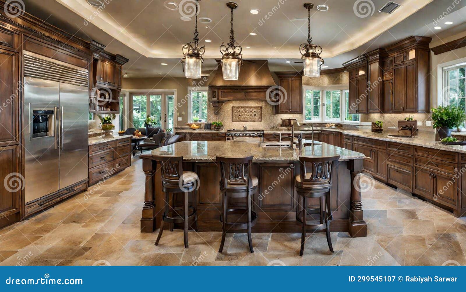 An Interior of a Rich House Kitchen Stock Illustration - Illustration ...