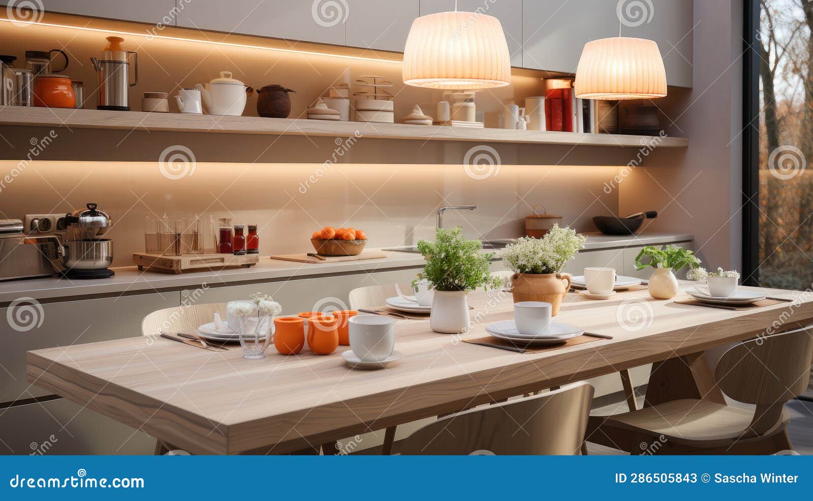 Luminous Elegance: Contemporary Kitchen Delight Stock Image - Image of ...