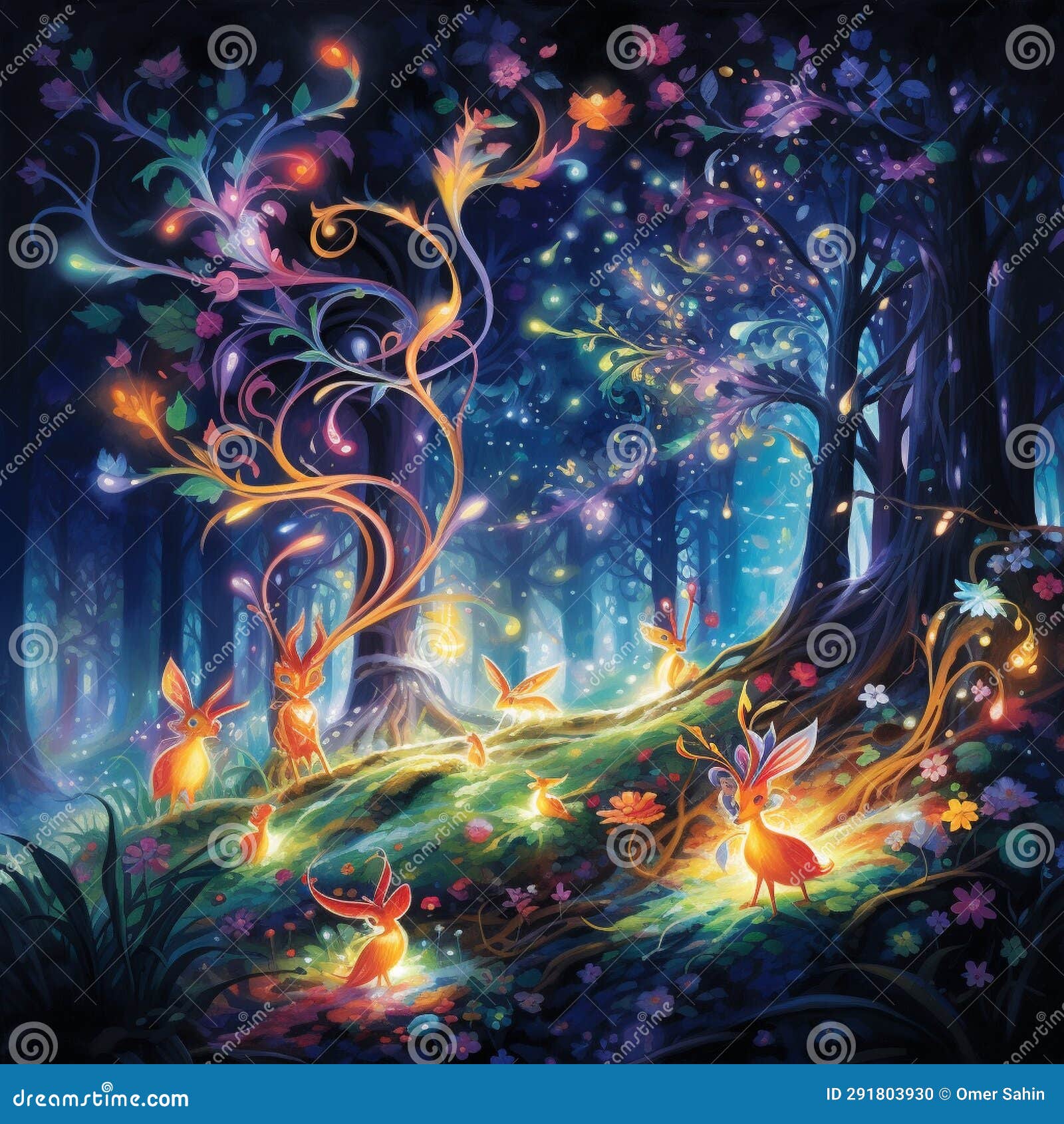 Whimsical Creatures Dancing in an Enchanted Forest Stock Photo - Image ...