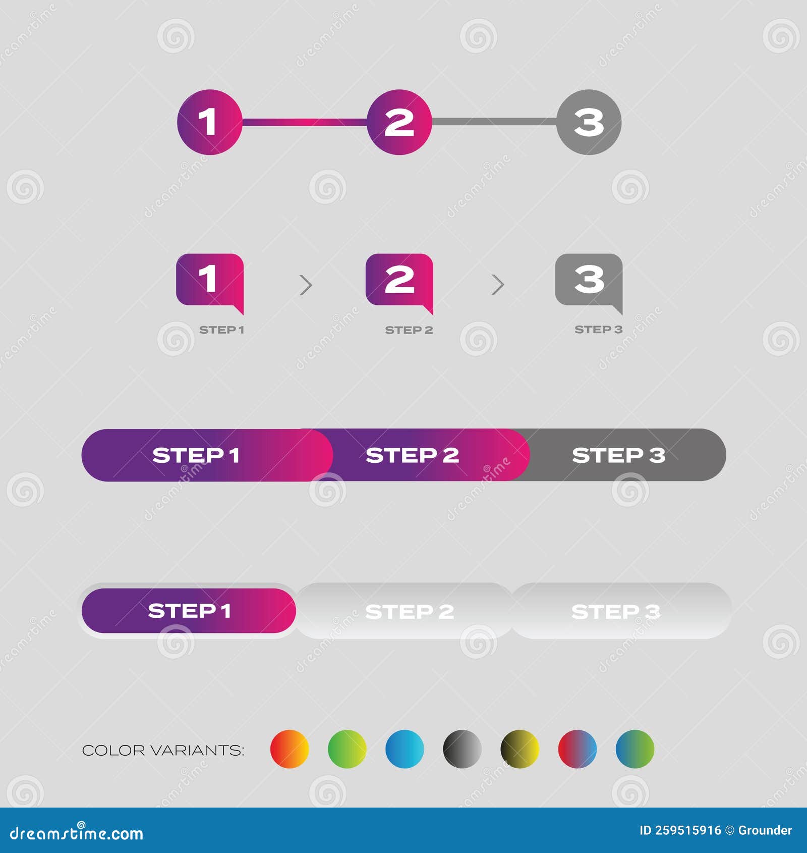 Step One Two Three Progress Bar Web Button Stock Vector - Illustration ...