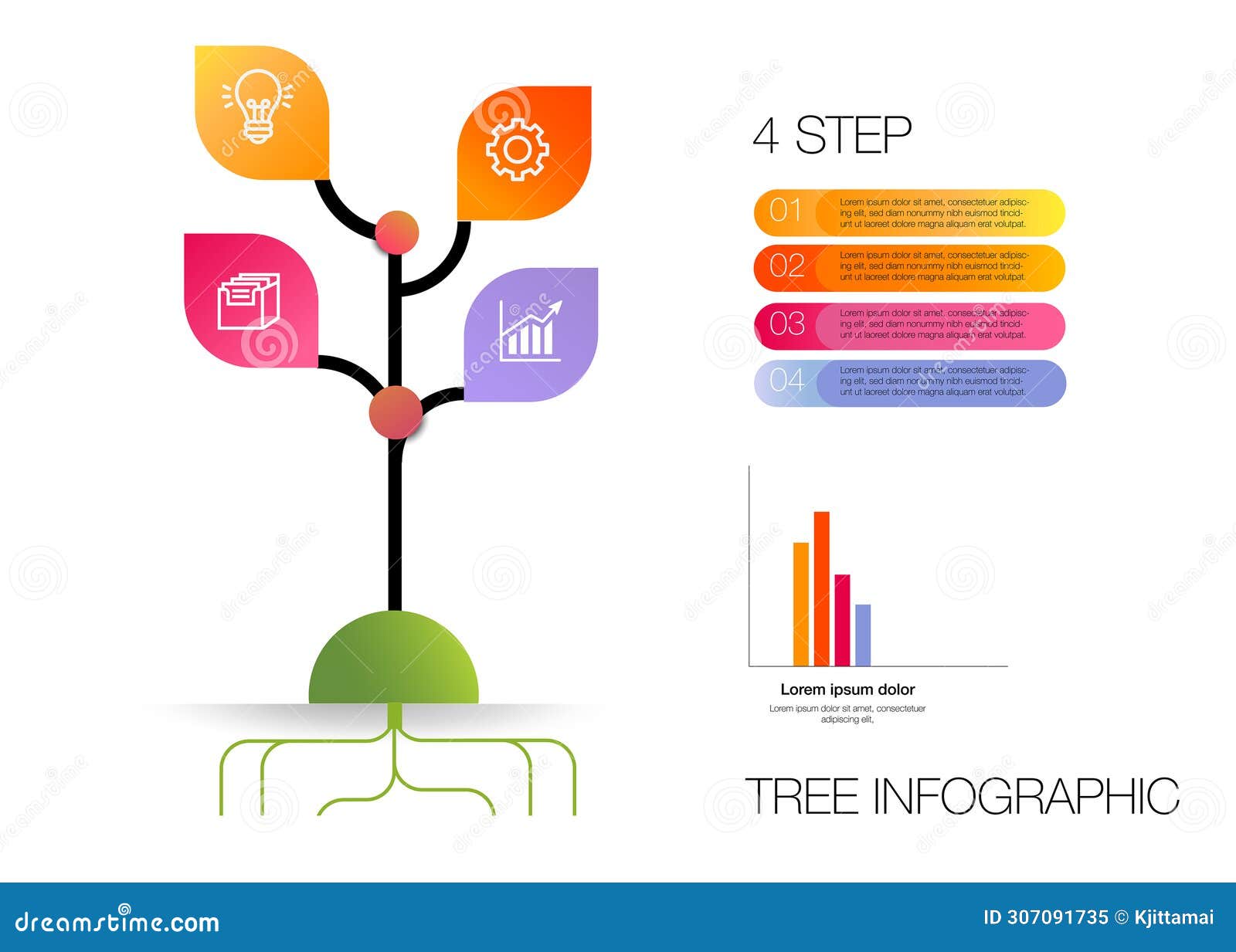 4 Step Option Mind Map Infographic Stock Illustration - Illustration of ...
