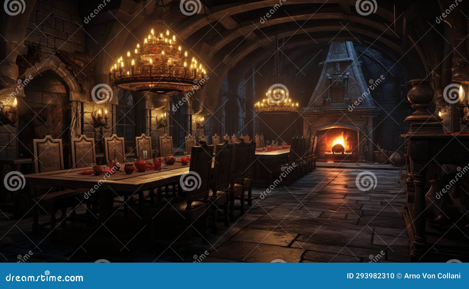 Time-Travel To an Abandoned Medieval Castle Dining Room Stock ...