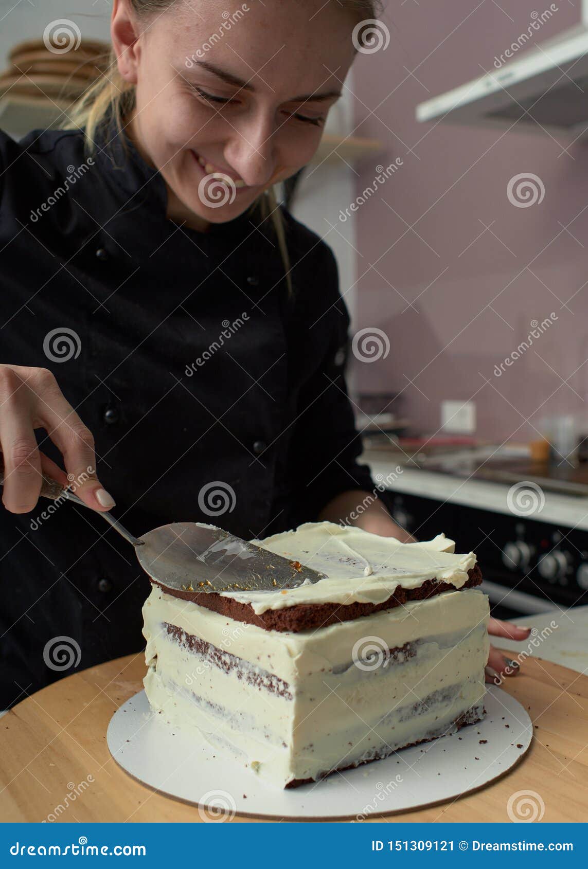 Step-by-step Preparation of Black Designer Cake Stock Image - Image of ...